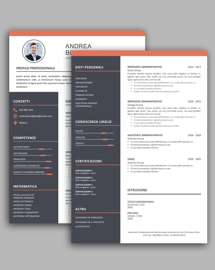 Modello di Curriculum Vitae da compilare VERNON | CurriculArte.net